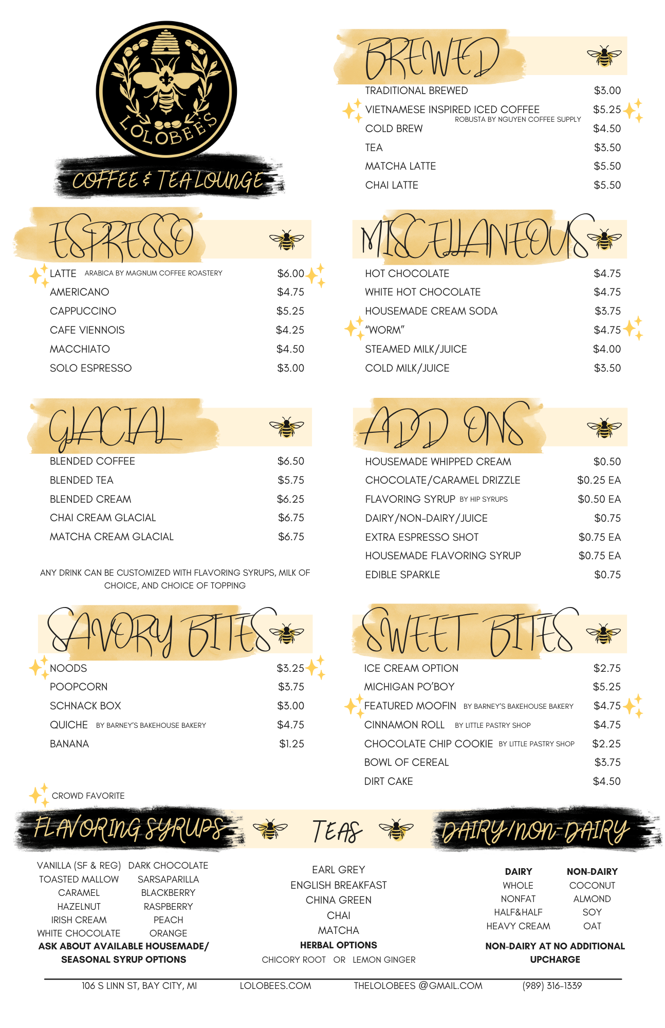 Menu – LoLoBee's Lounge